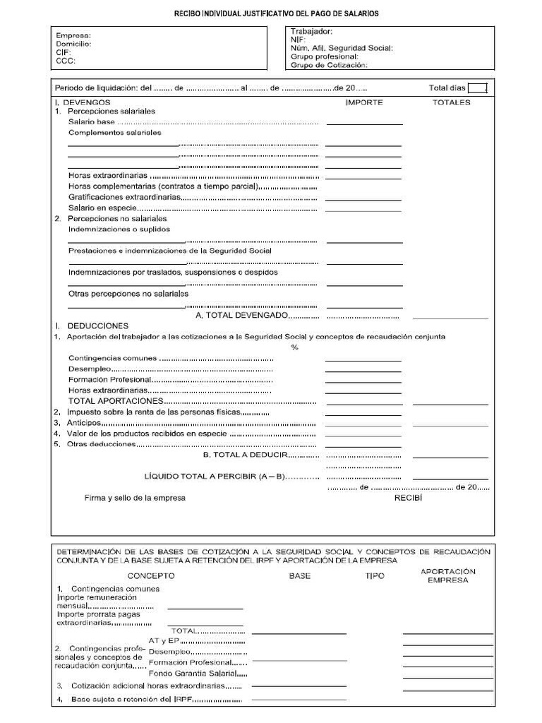 Nómina en Blanco para Imprimir PDF | PDF