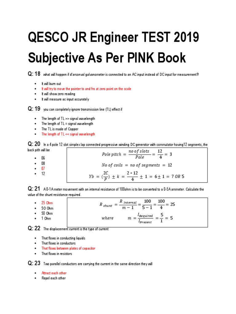 QESCO JR Engineer TEST 2019 Part 1 | PDF | Inductance | Voltage