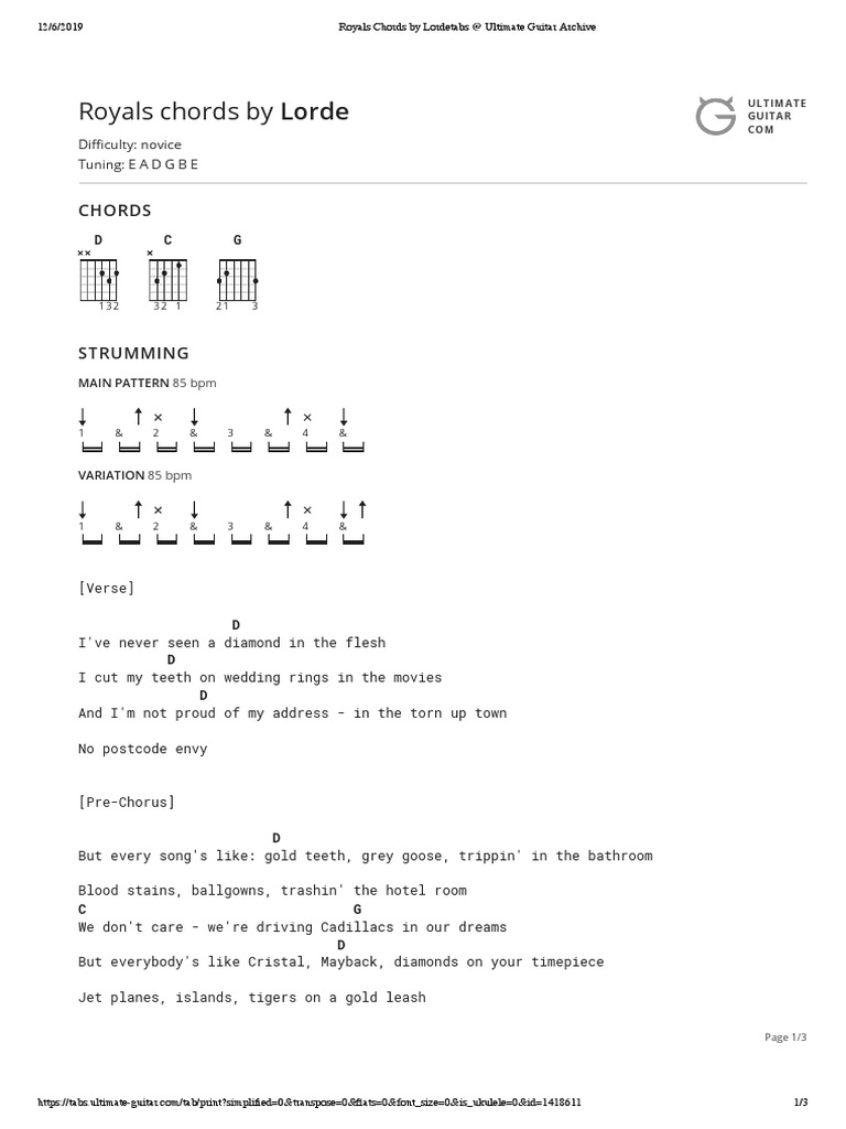 Royals Chords by Lordetabs at Ultimate Guitar Archive | PDF | Song ...