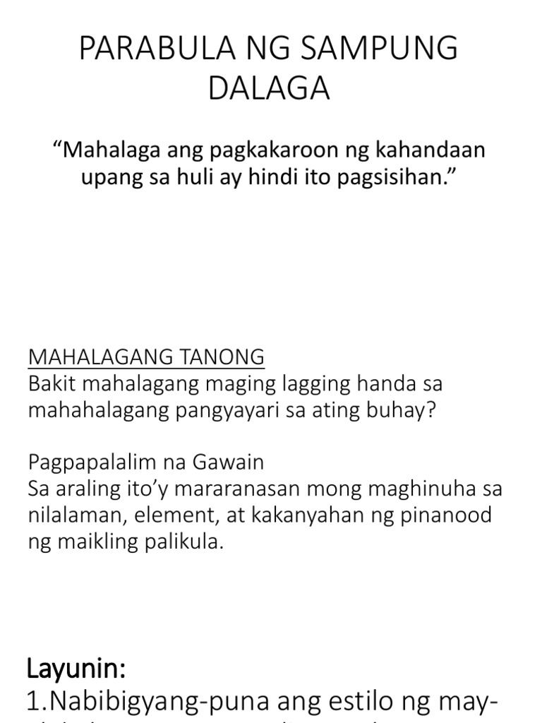 Pagsusuri Ng Parabula Ang Sampong Dalaga