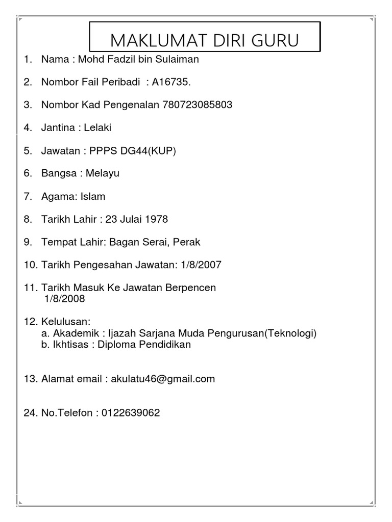 Maklumat Diri Guru Buku RPH | PDF