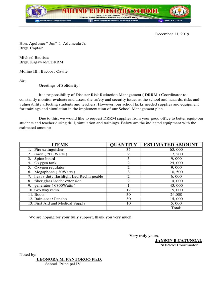 REQUEST LETTER DRRM | Download Free PDF | Emergency Management | Prevention