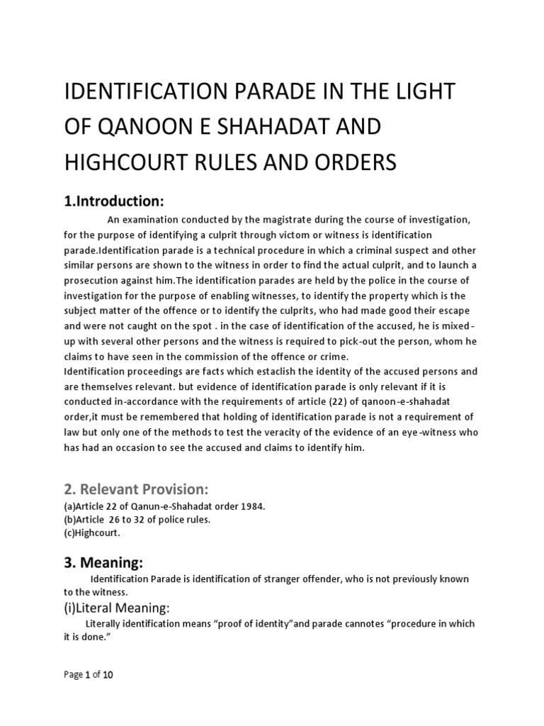 Identification Parade Assignment | PDF | Witness | Prosecutor