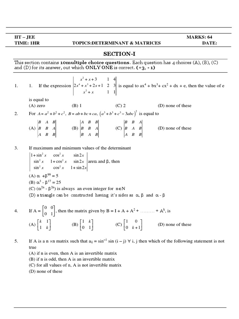 Determinant & Matrices | PDF | Determinant | Matrix (Mathematics)