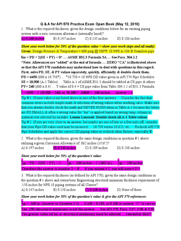 2 - API 570 Practice Exam Q&A | PDF | Pipe (Fluid Conveyance) | Welding