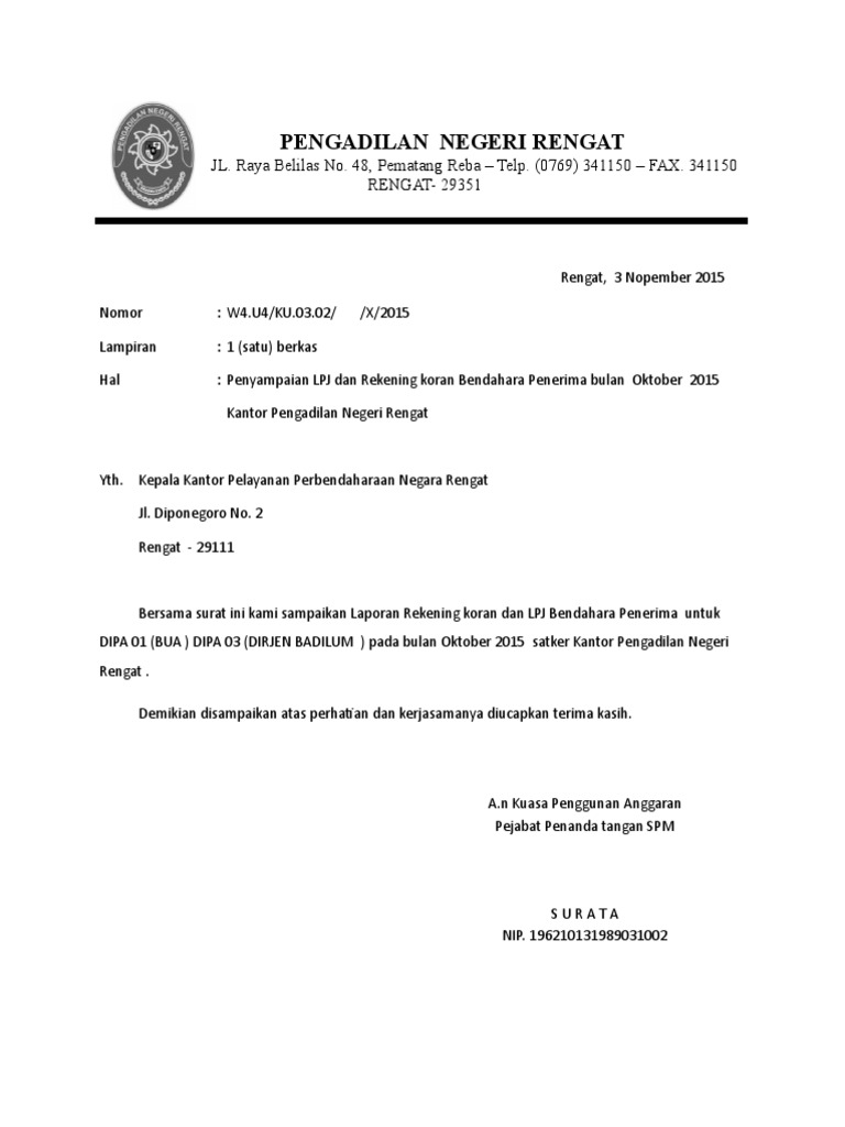 Surat Pengantar Laporan Ke KPPN | PDF