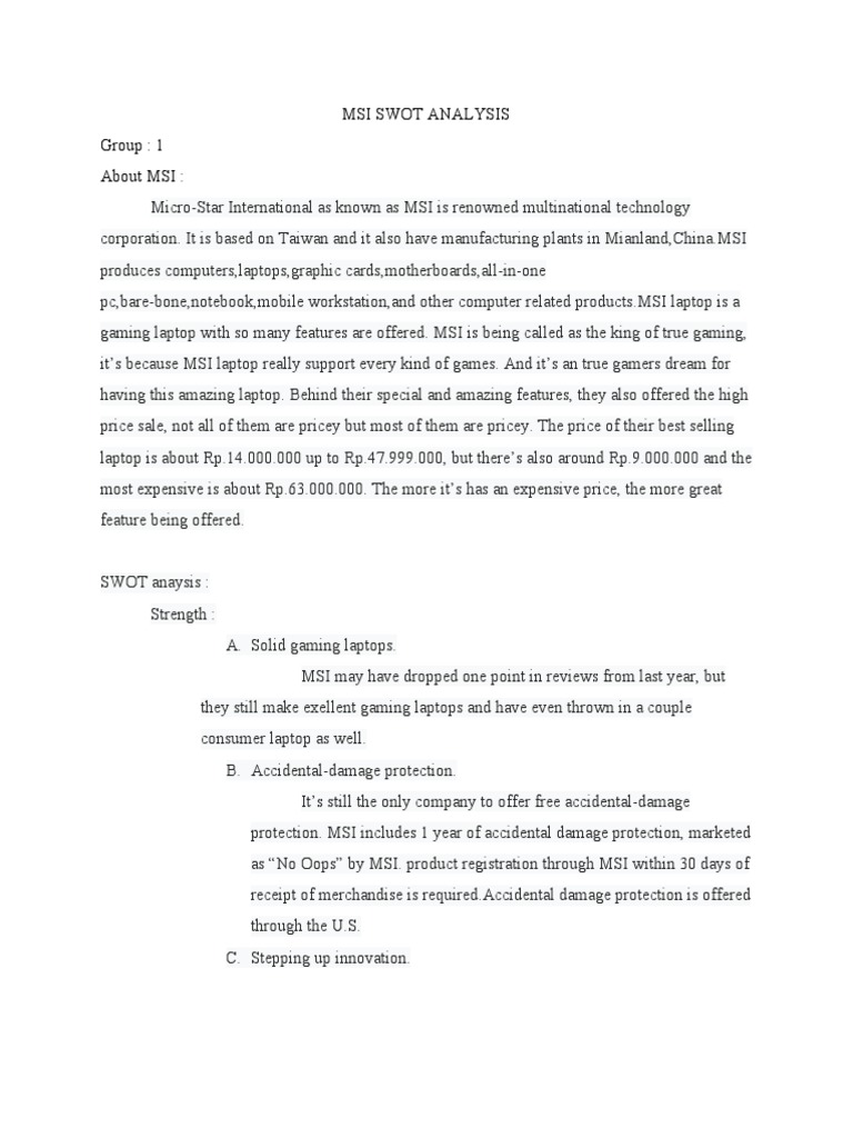 Msi Swot Analysis | PDF | Personal Computing | Digital Technology