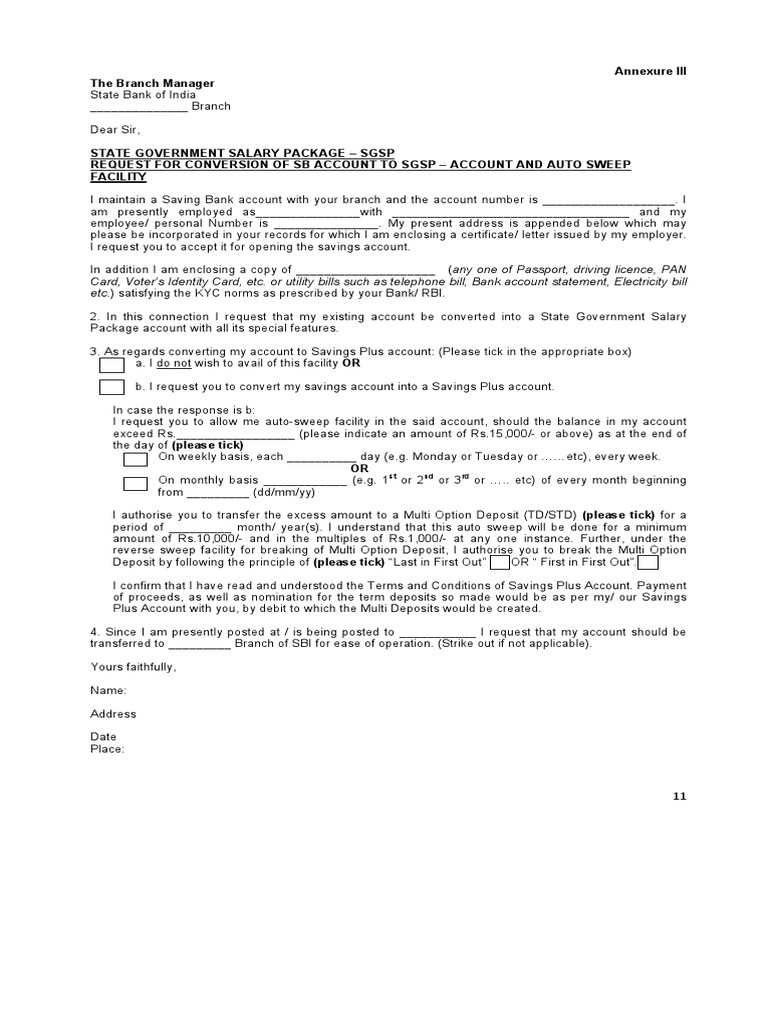 SBI Request Letter Salary Account | PDF | Service Industries ...