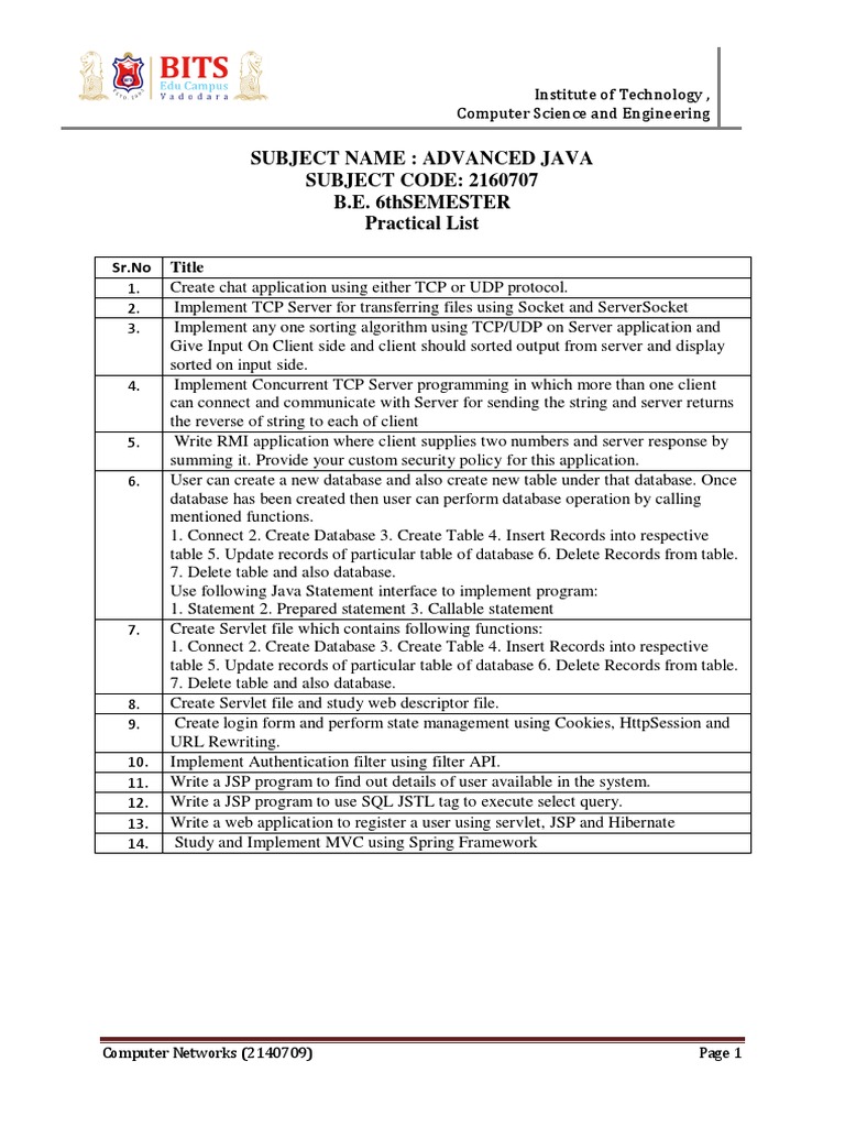 AJ-2160707 - Practical List | PDF | Java Servlet | Databases