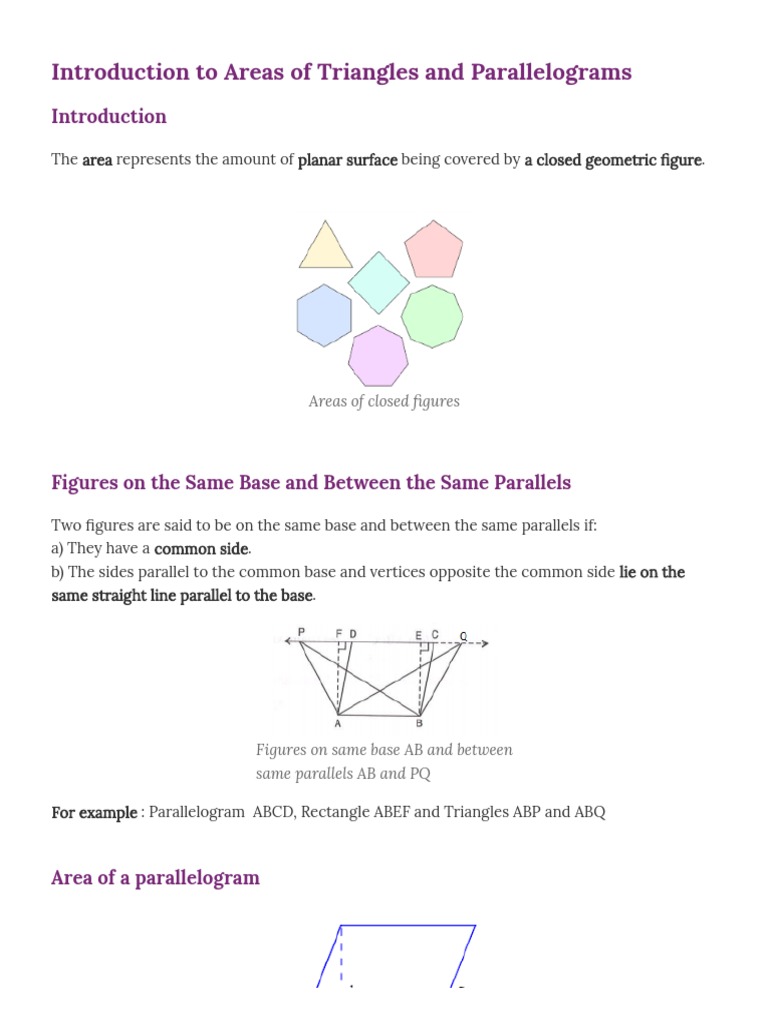 Areas of Triangles and Parallelograms | PDF | Triangle | Area
