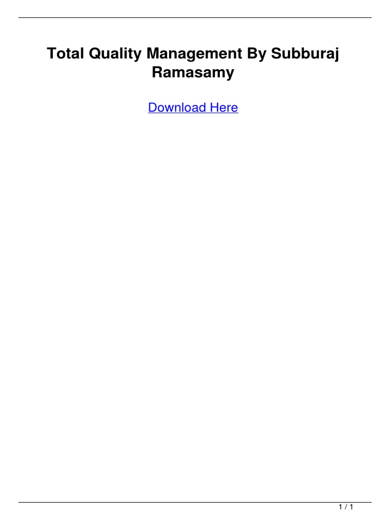 Total Quality Management by Subburaj Ramasamy PDF | PDF Total Quality Management by Subburaj Ramasamy PDF | PDF