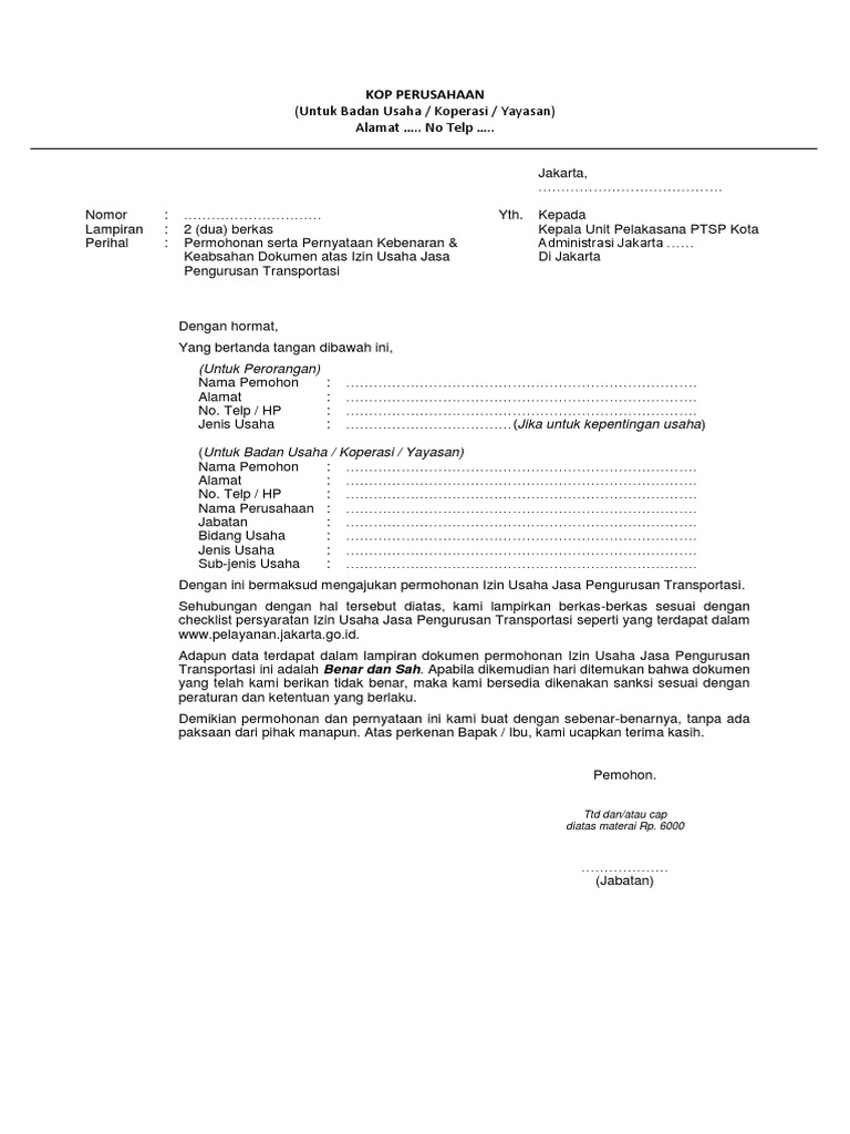 Formulir - Permohonan SIUJPT | PDF