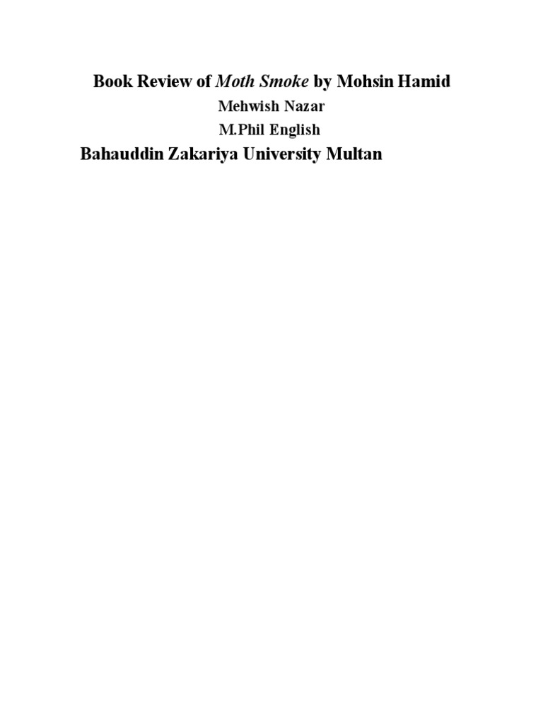Book Review of Moth Smoke by Mohsin Hami | PDF