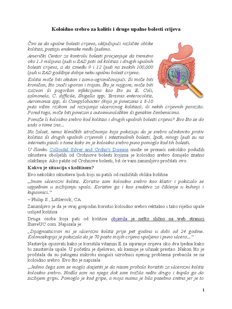 Koloidno Srebro Za Kolitis I Druge Upalne Bolesti Crijeva | PDF