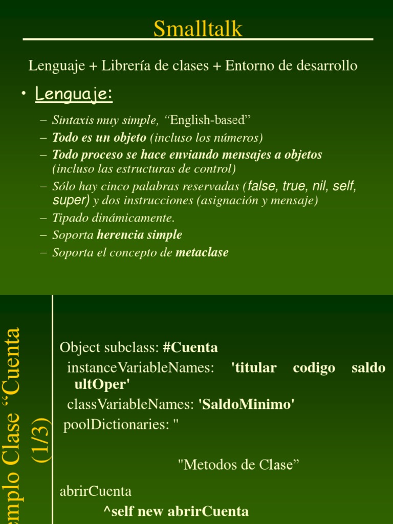 Smalltalk Sintaxis Parte I | Descargar gratis PDF | Objeto (informática ...