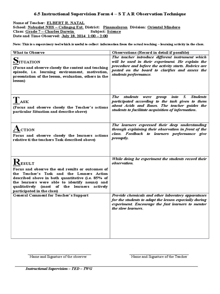 Star Observation Sheet 1 PDF | PDF | Teachers | Motivation