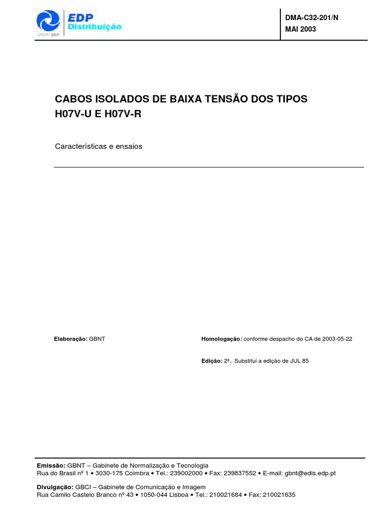 DMA-C32-201N - 2003 Cabos Isol. BT | PDF | Resistência elétrica e ...