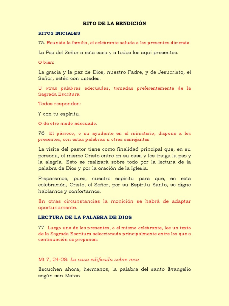Rito para Bendición de Familias en Casa | Descargar gratis PDF ...