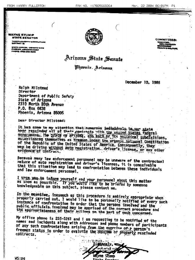 Senator Wayne Stump Letter | PDF