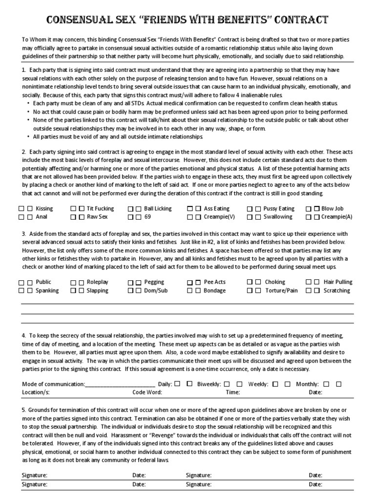 Friends with Benefits Contract Template | PDF | Human Sexual Activity ...