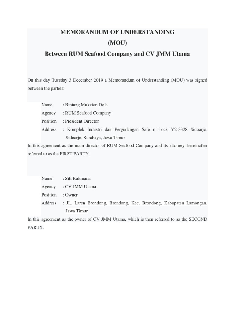 Contoh Surat MoU | PDF