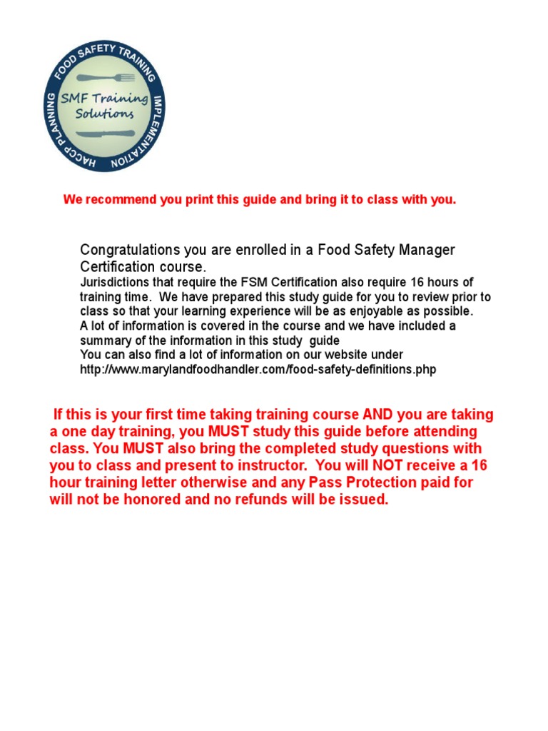 Study Guide For ServSafe® Manager 6th Edition PDF | PDF | Food Allergy ...