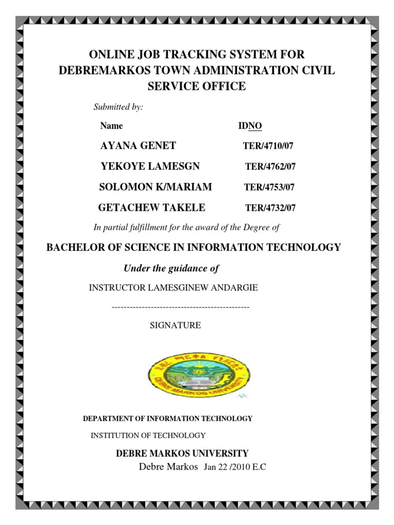 Final Online Job Tracking System in Dmu Town | PDF | Feasibility Study | Php