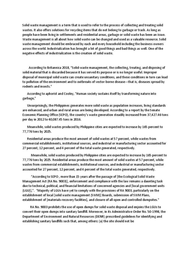 The Challenges of Solid Waste Management in the Philippines: Improper ...