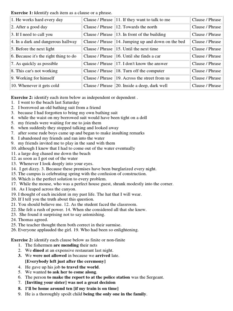 Identify clauses and phrases in sentences | PDF | Phrase | Clause