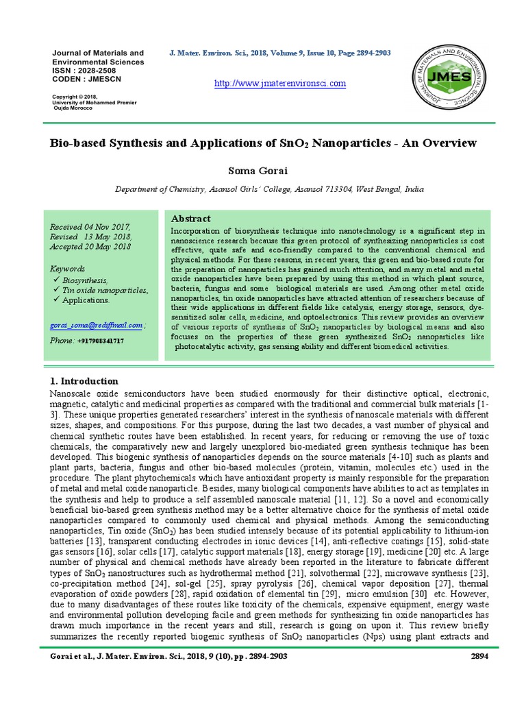 Sno2 Applications | PDF | Nanoparticle | Materials Science