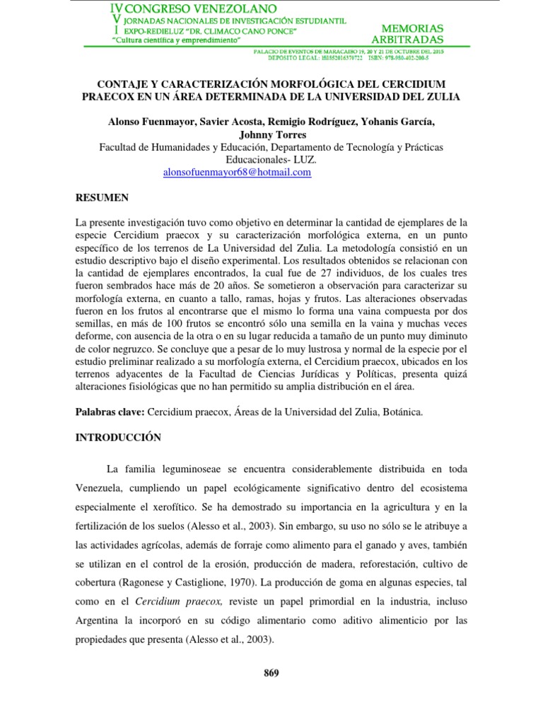Estudio del Cercidium praecox en LUZ | PDF | Tallo de la planta | Arboles