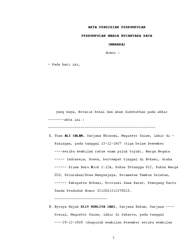 Akta Pendirian Perkumpulan Wanara | PDF