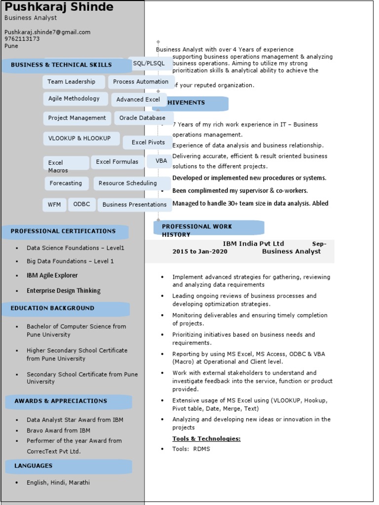Resume - Pushkaraj Shinde - Ba | PDF | Microsoft Access | Visual Basic For Applications