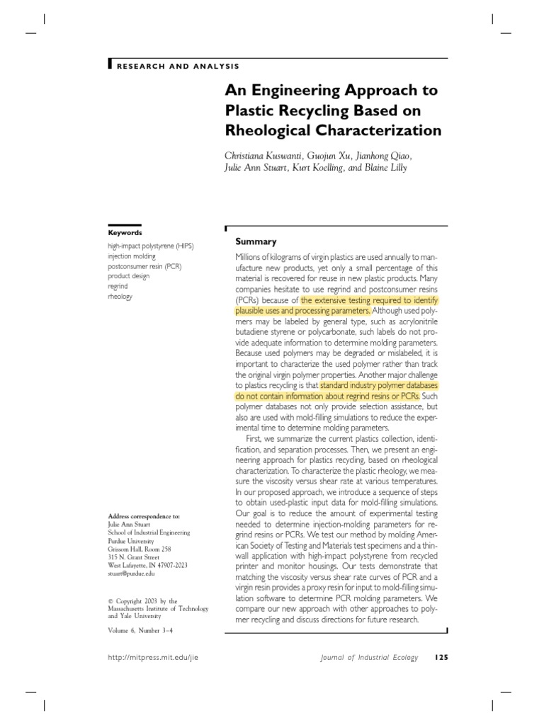 An Engineering Approach To Plastic Recycling Based On Rheological Characterization | PDF ...