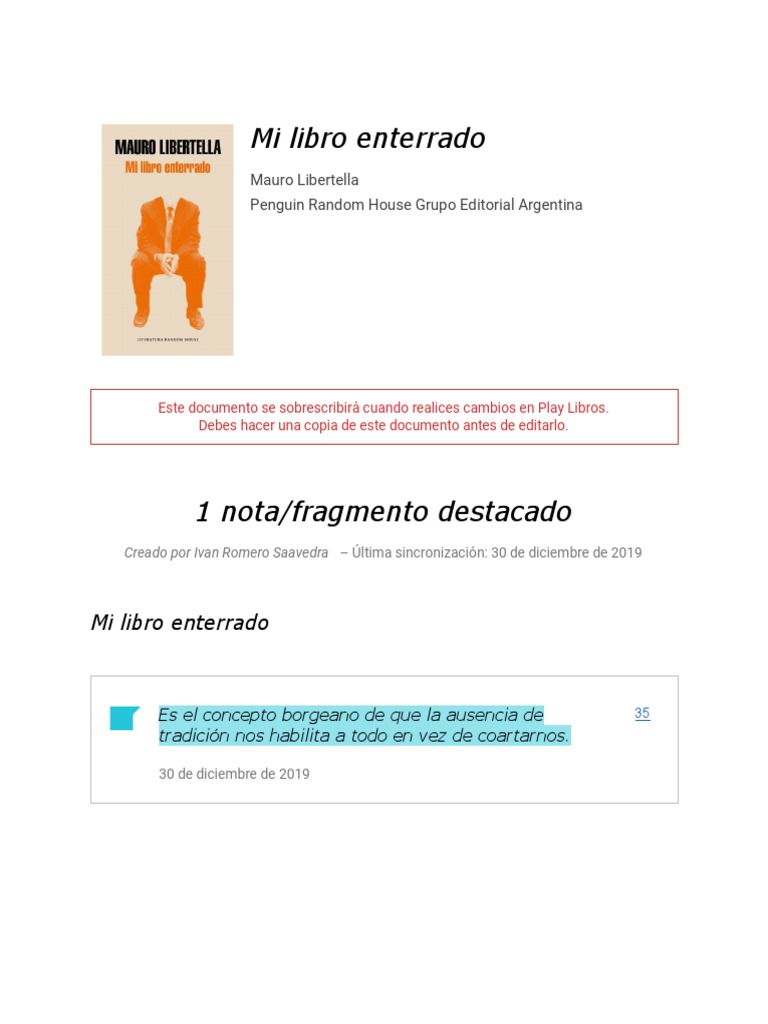 Notas de " Mi Libro Enterrado " PDF | PDF | Poesía | Ficción general