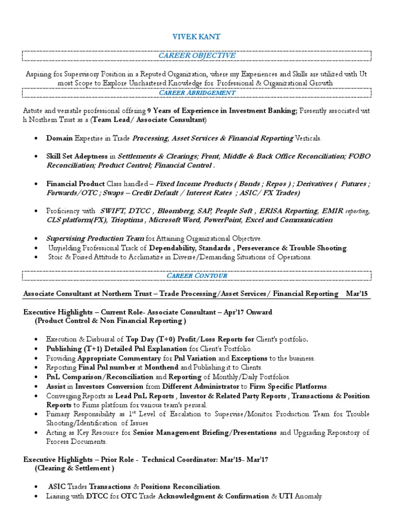 Resume Vivek | PDF | Over The Counter (Finance) | Financial Risk