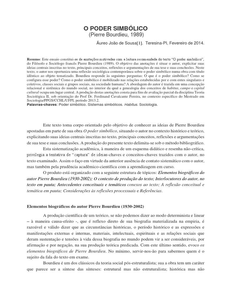 O Poder Simbólico | Download grátis PDF | Sociologia | Poder (social e ...