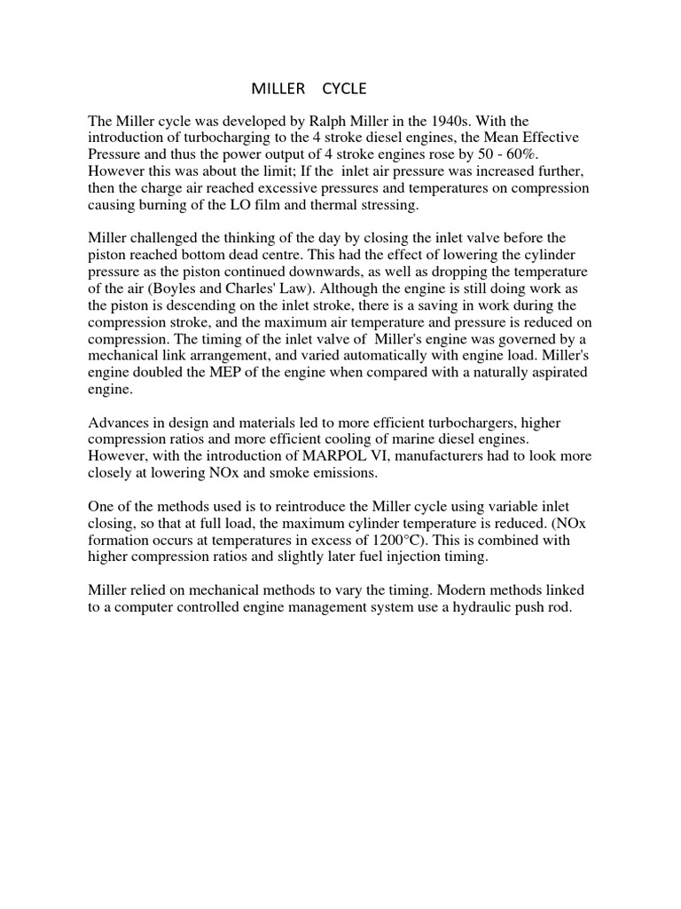 Miller Cycle | PDF | Internal Combustion Engine | Diesel Engine