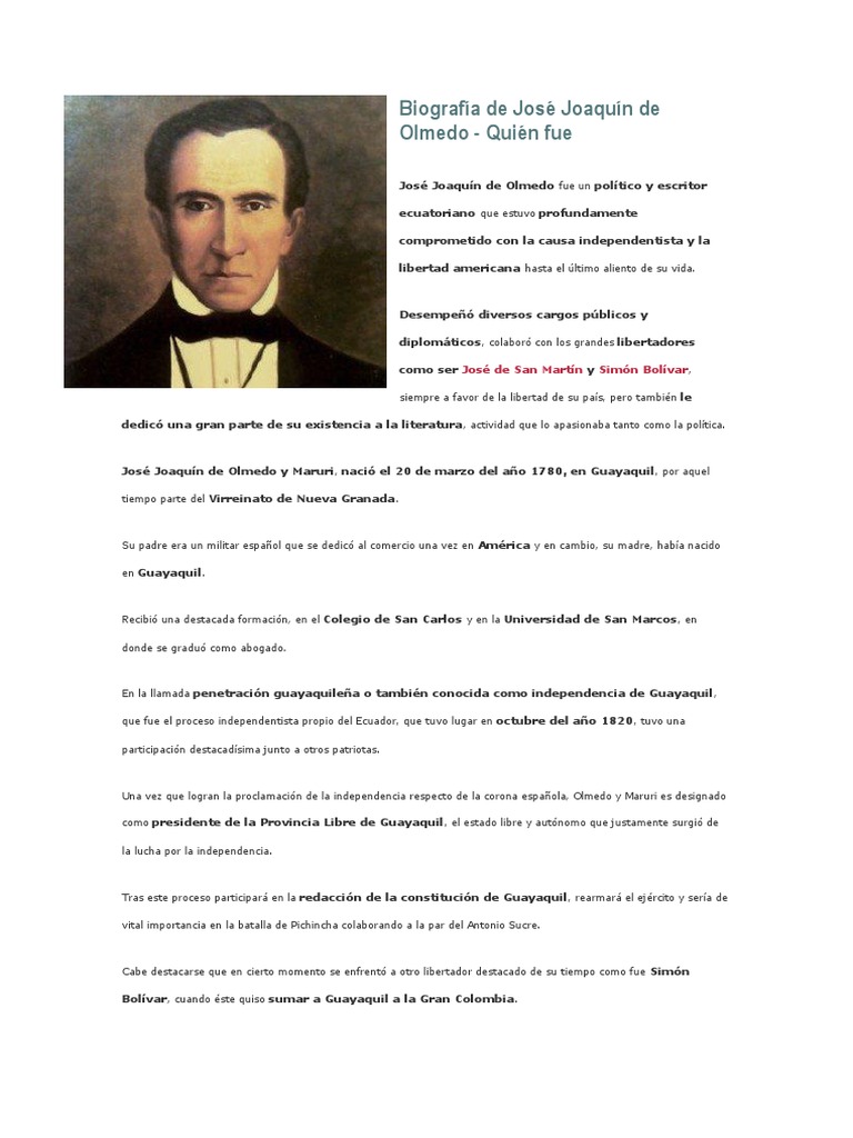 Biografía de José Joaquín de Olmedo | PDF | Ecuador | Agitación