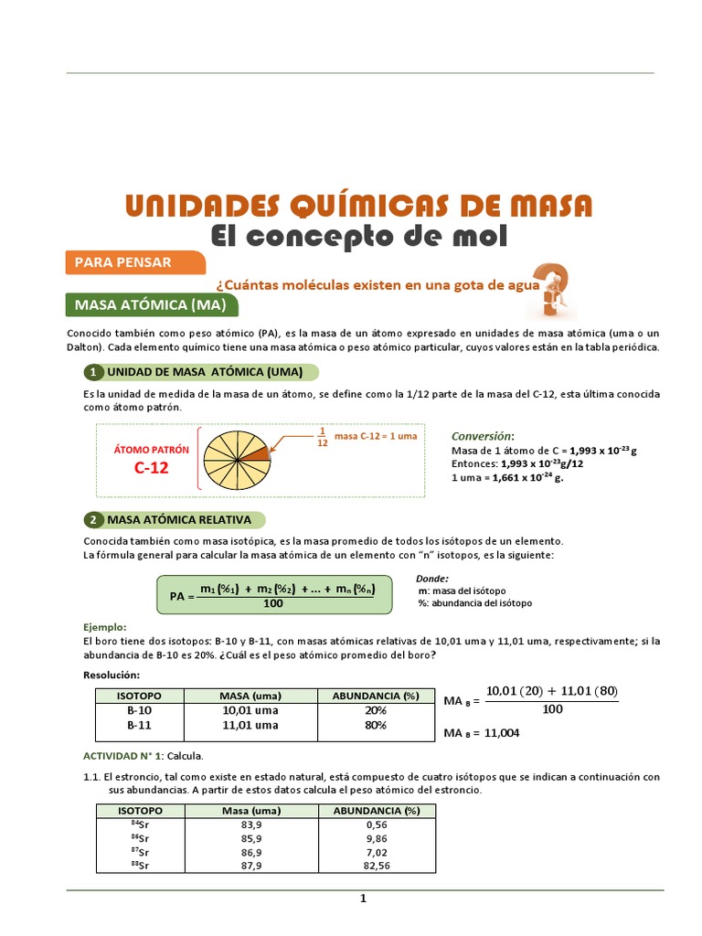UNIDADES QUIMICAS DE MASA El Concepto de | PDF | Mole (Unidad) | Cantidades fisicas