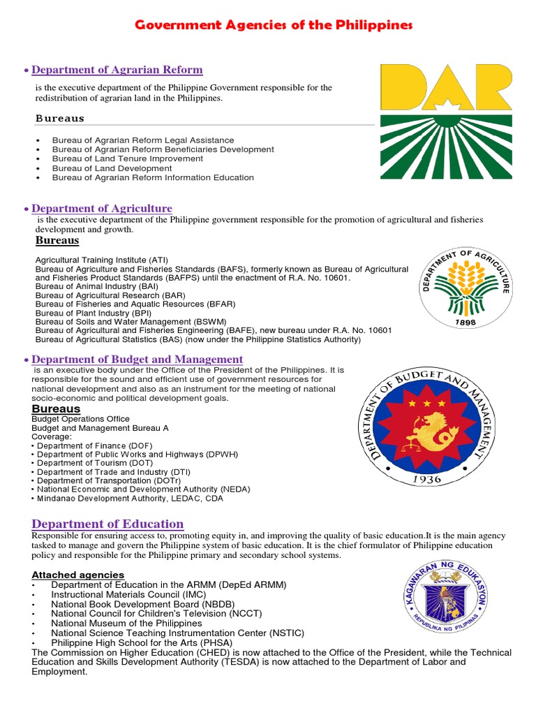 Philippine Government Agencies Overview | PDF | Philippines | Public ...