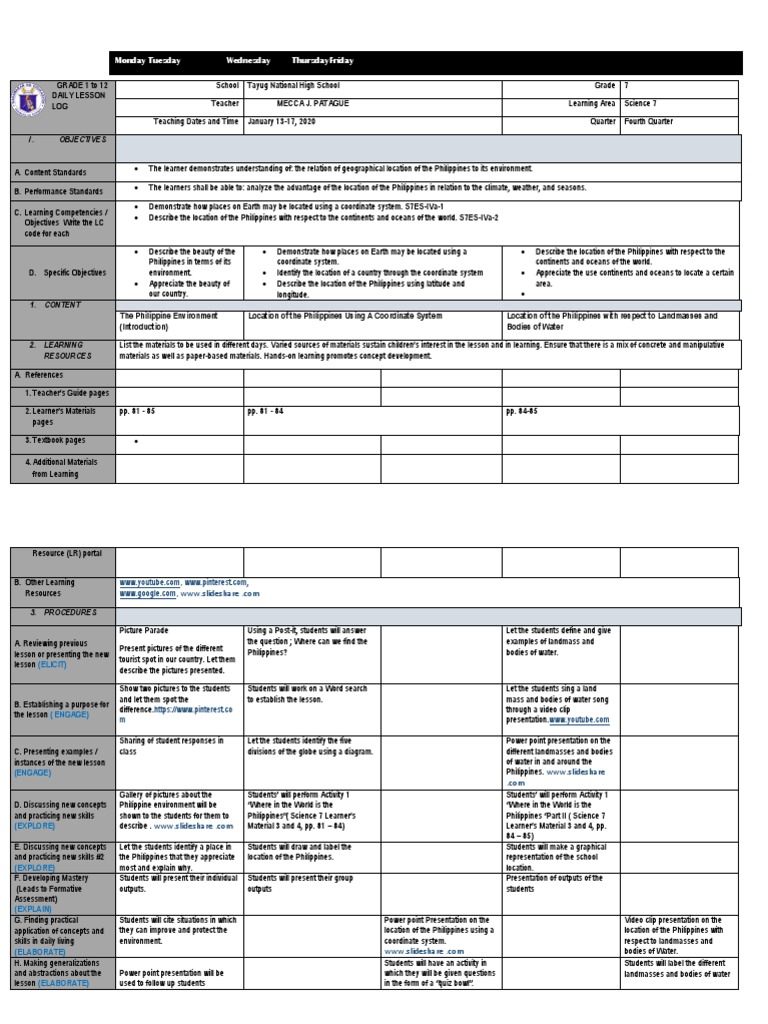 Grade 7 Science DLL: 4th Quarter Plan | PDF | Teachers | Educational ...