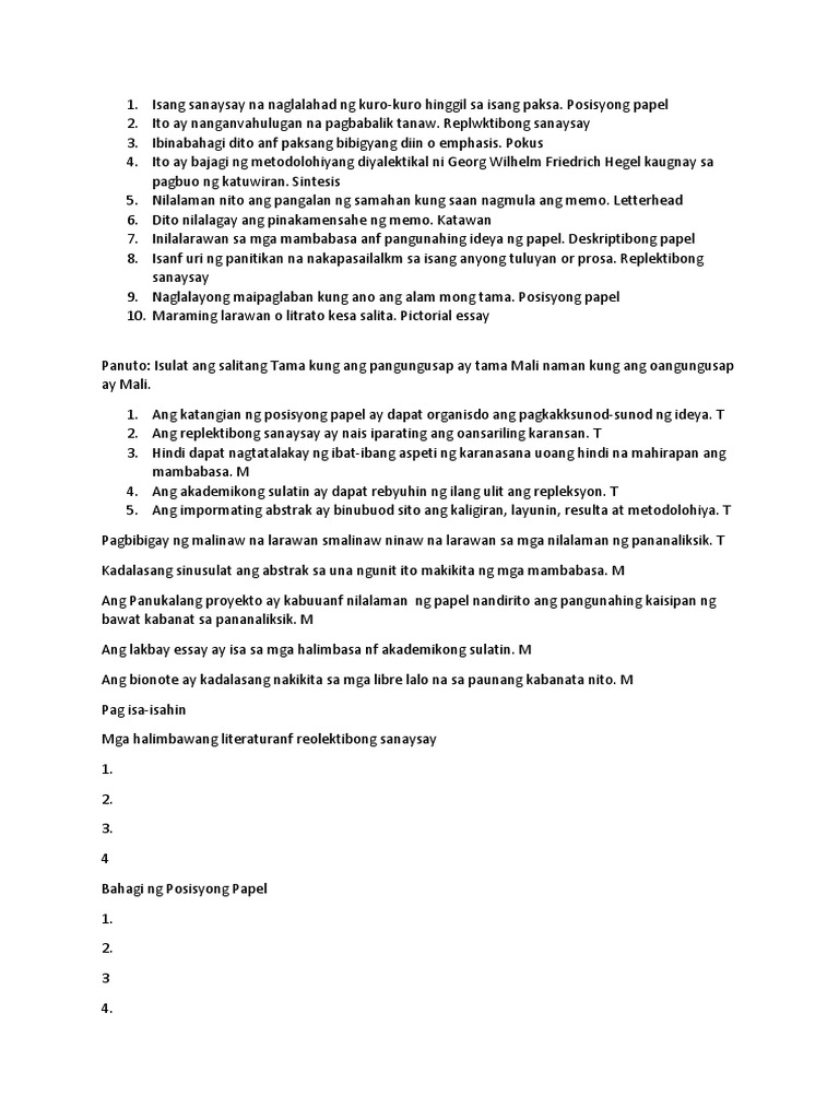 Final Exam For Pagsulat Sa Filipino | PDF