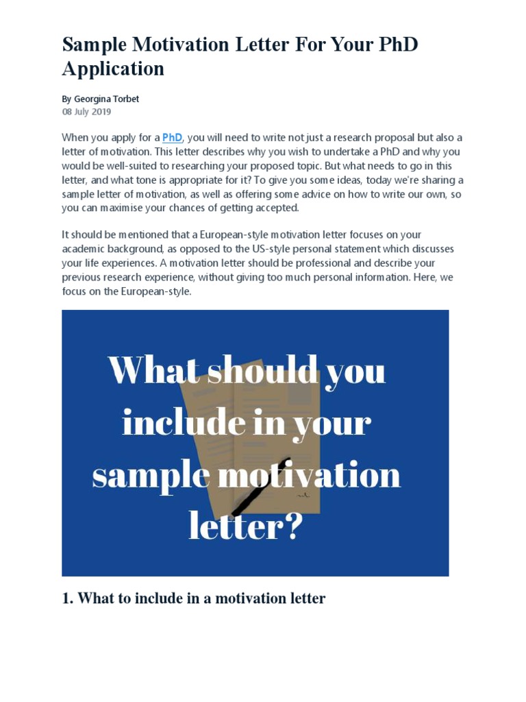 Sample Motivation Letter For Your PHD Application | PDF | Doctor Of ...
