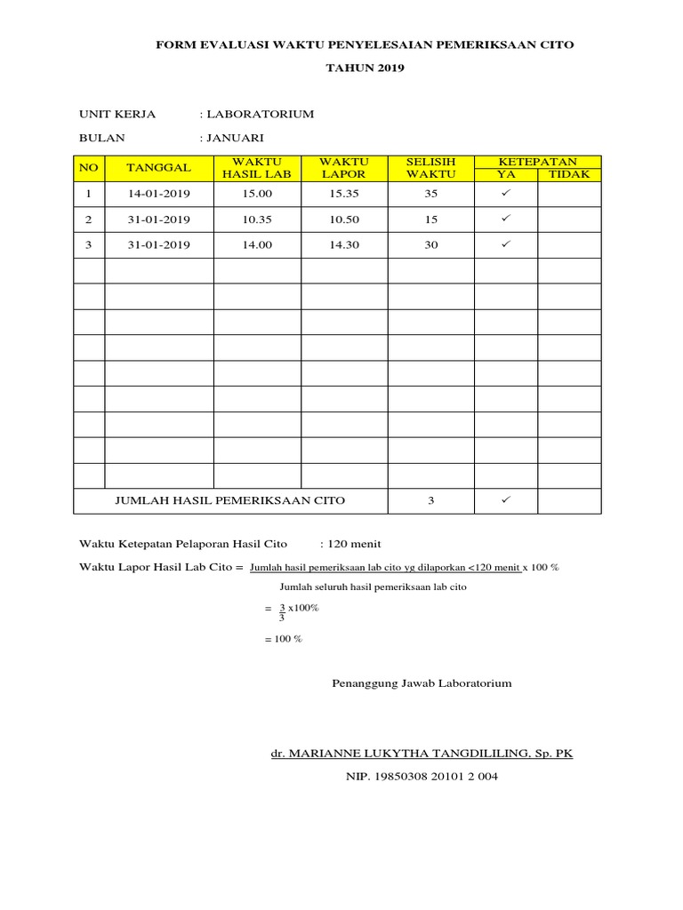 Form Evaluasi Waktu Penyelesaian Pemeriksaan Cito | PDF