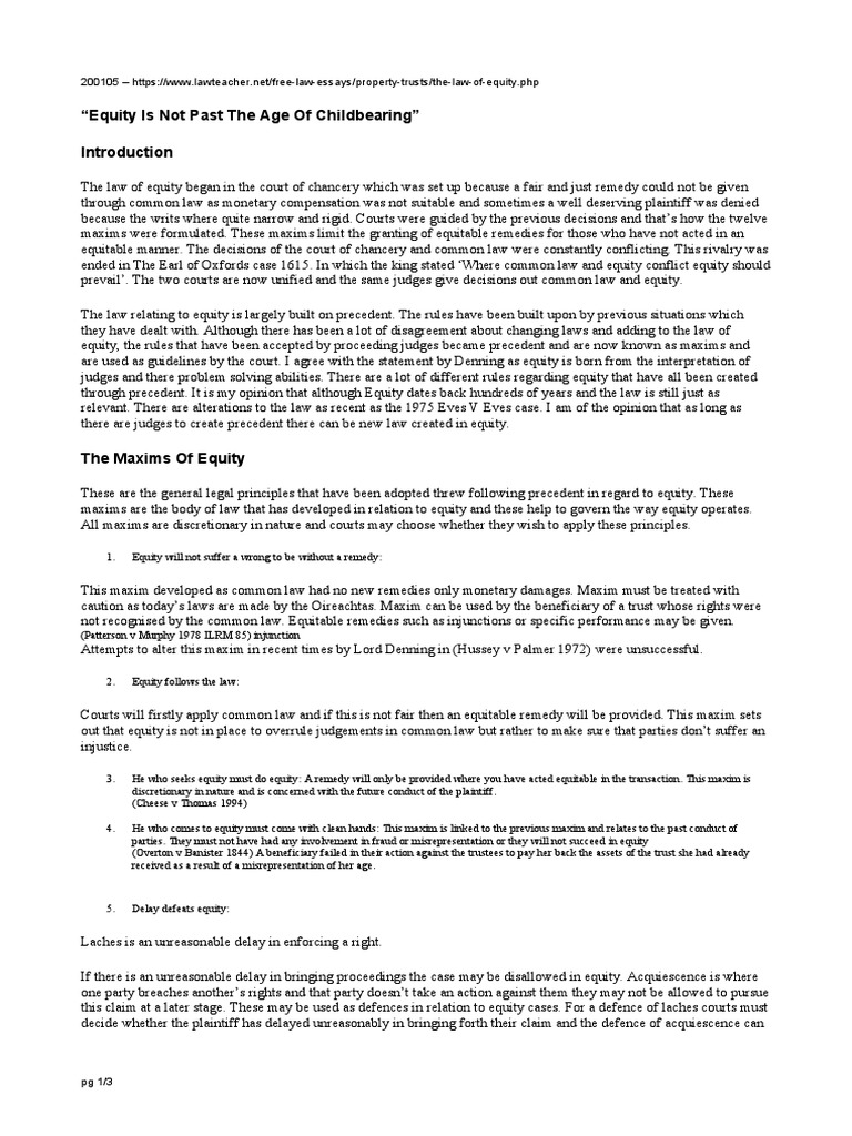 Laws of Equity | PDF | Equity (Law) | Laches (Equity)