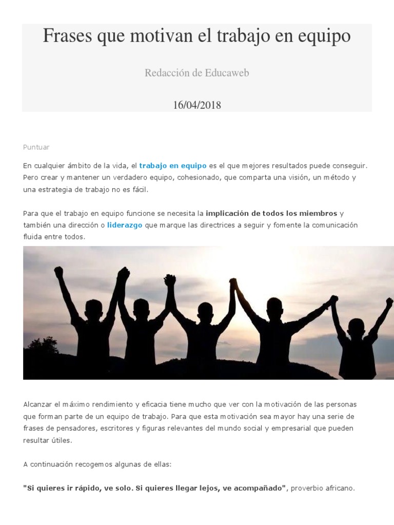 Frases Que Motivan El Trabajo en Equipo | PDF | Relaciones personales ...
