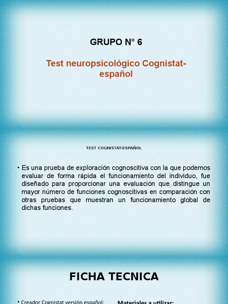Test Cognistat en Español: Evaluación Cognitiva | PDF | Prueba ...