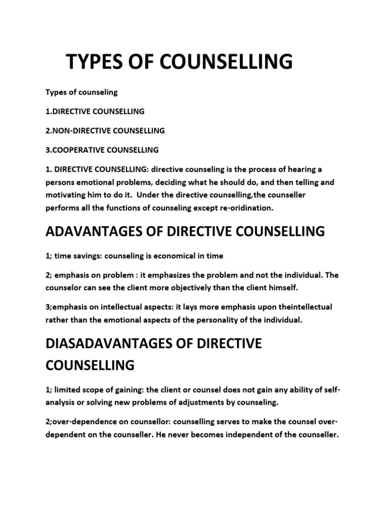 Types of Counselling | PDF | Psychotherapy | Cooperative
