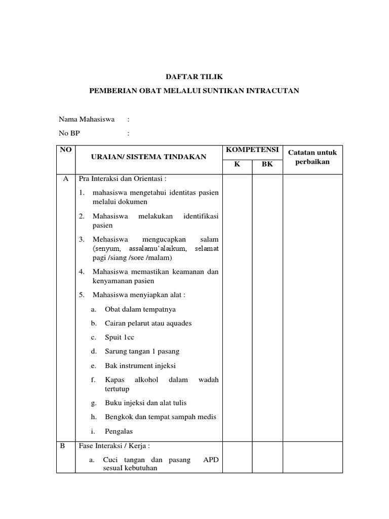Prosedur Pemberian Obat Suntik Intrakutan | PDF